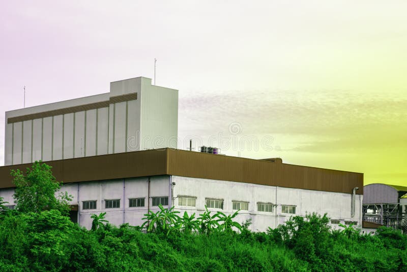 Factory Building with Orange Sunset Sky Stock Photo - Image of clouds ...