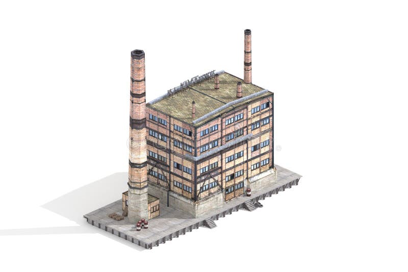 Factory Building with Chimney. 3d Model in Isometric Stock Illustration ...