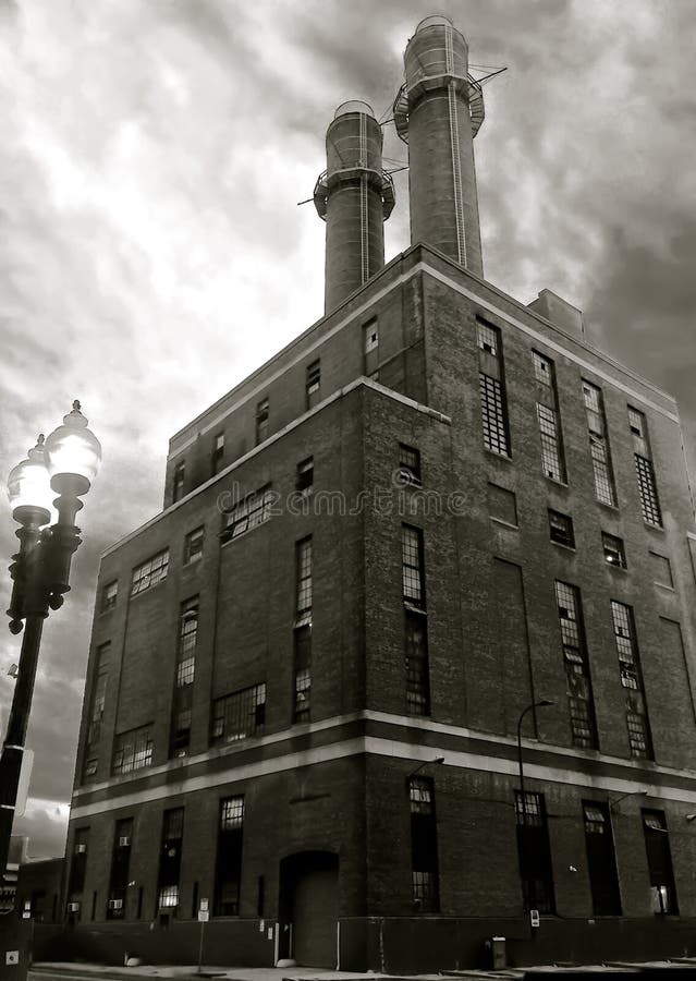 Factory Building with Smoke Stacks Stock Image - Image of pollution ...