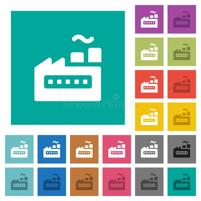 Factory Building Solid Square Flat Multi Colored Icons Stock Vector ...