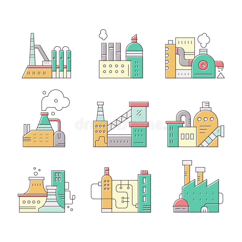 Factory Buildings stock vector. Illustration of label - 72688972