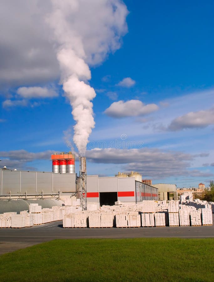 Factory with a Chimney and Smoke Stock Photo - Image of office, cement ...