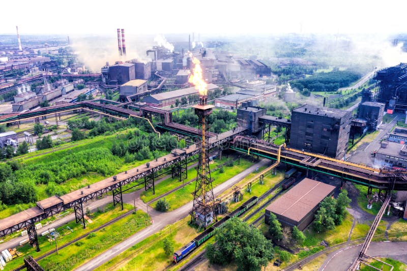 Factory Chimney with Burning Flame Stock Image - Image of environment ...