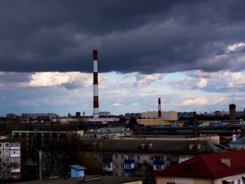 The Factory chimneys. stock image. Image of atmosphere - 71329517