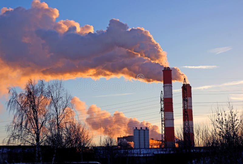 Factory Chimneys Smoke Rising into the Sky Stock Photo - Image of plant ...