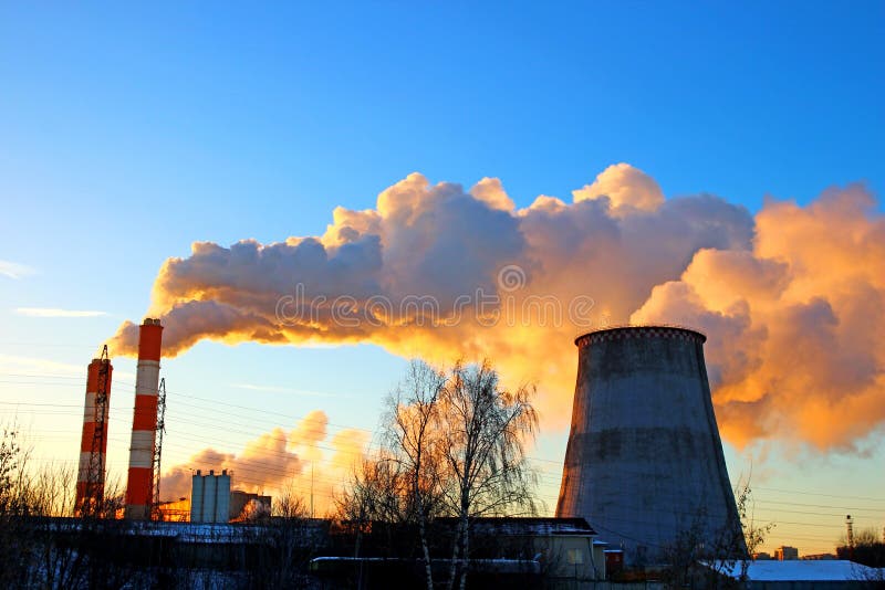 Factory Chimneys Smoke Rising into the Sky Stock Photo - Image of plant ...