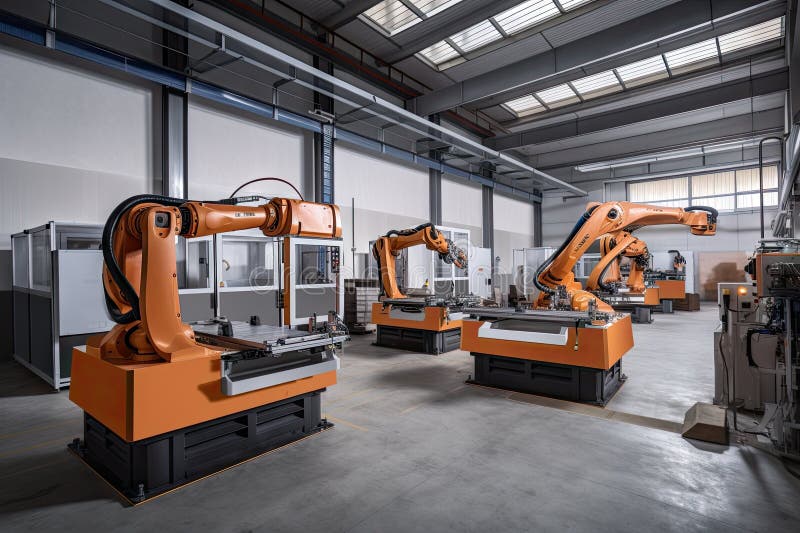 Factory with Cobots Performing Various Tasks, Including Welding ...