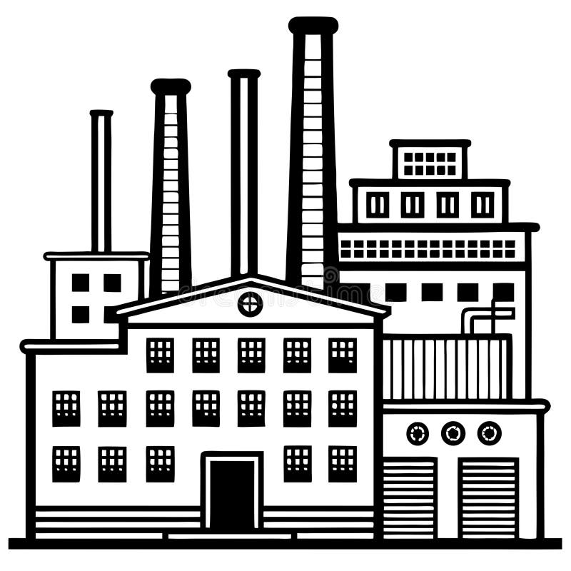 Factory Complex Illustration with Tall Smokestacks for Industrial ...