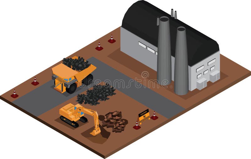 Factory Construction Area Excavators and Transport Vehicles ...