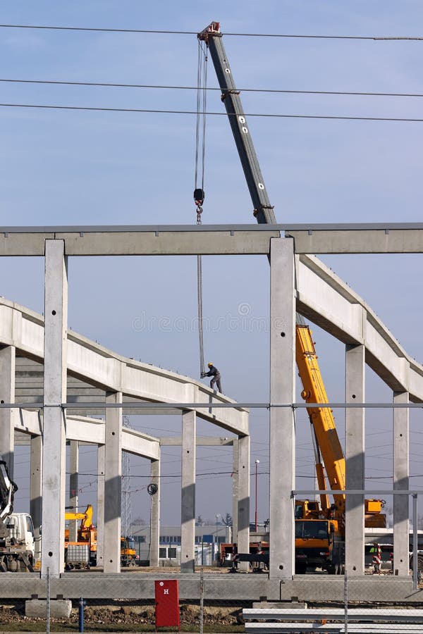 Factory Construction Site with Crane and Worker Stock Photo - Image of ...