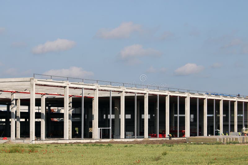 Factory Construction Site with Workers Stock Photo - Image of iron ...