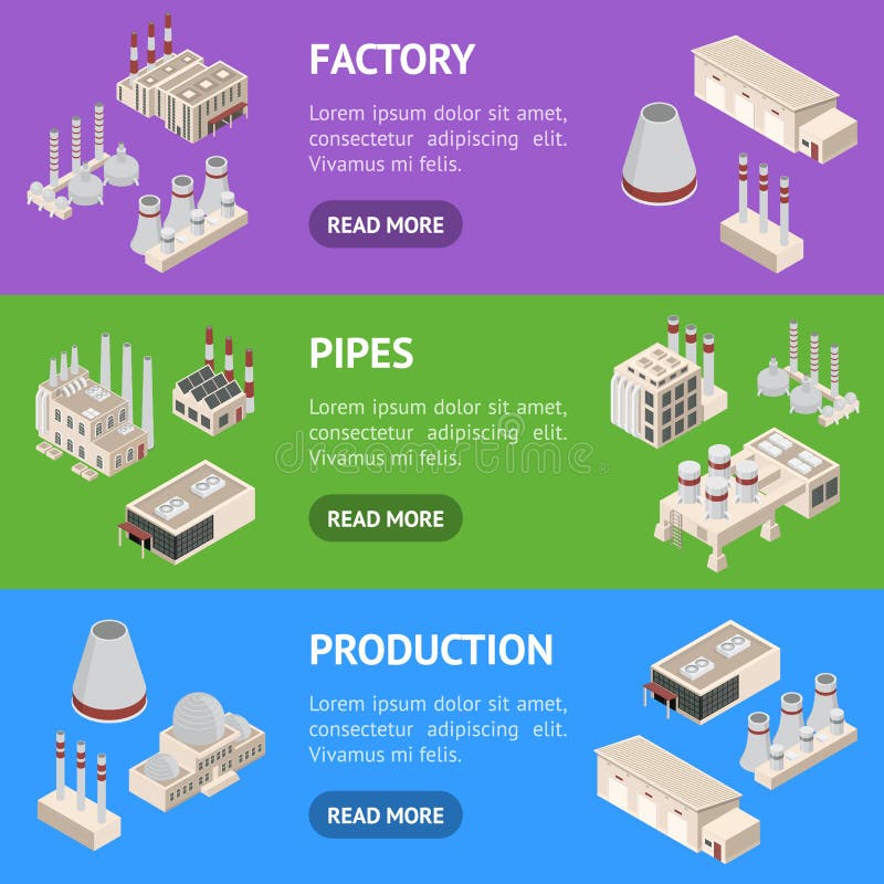 Factory Constructions or Buildings Concept Card 3d Isometric View ...