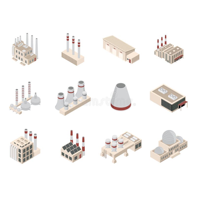 Factory Constructions or Buildings Concept Card 3d Isometric View ...
