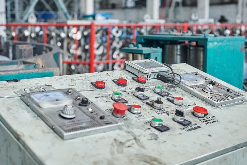 Factory Control Panel with Red and Green Buttons Stock Image - Image of ...