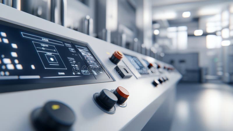 In a Factory, a Control Panel Screen Displays Manufacturing Process ...