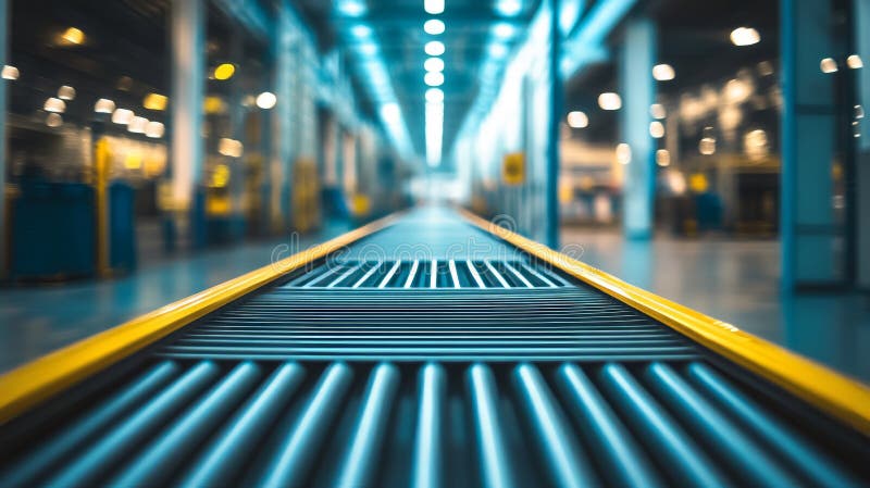 A Factory Conveyor Belt Illuminated by Ceiling Lights. Stock Image ...