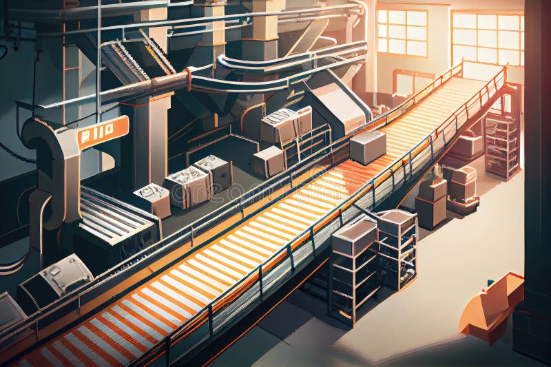 Factory, with Conveyor Belt and Window Frames Being Produced in High ...