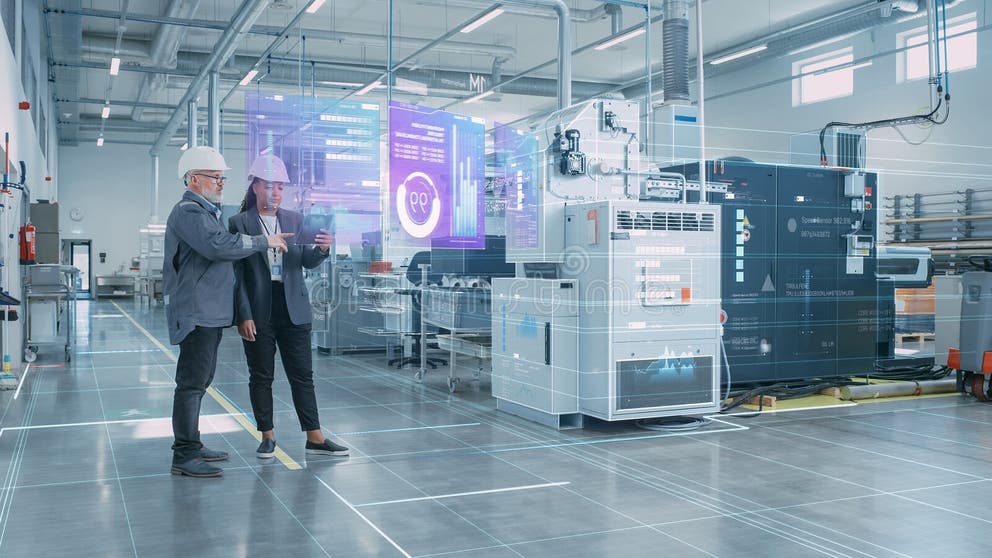 Factory Digitalization: Two Industrial Engineers Use Tablet Computer ...