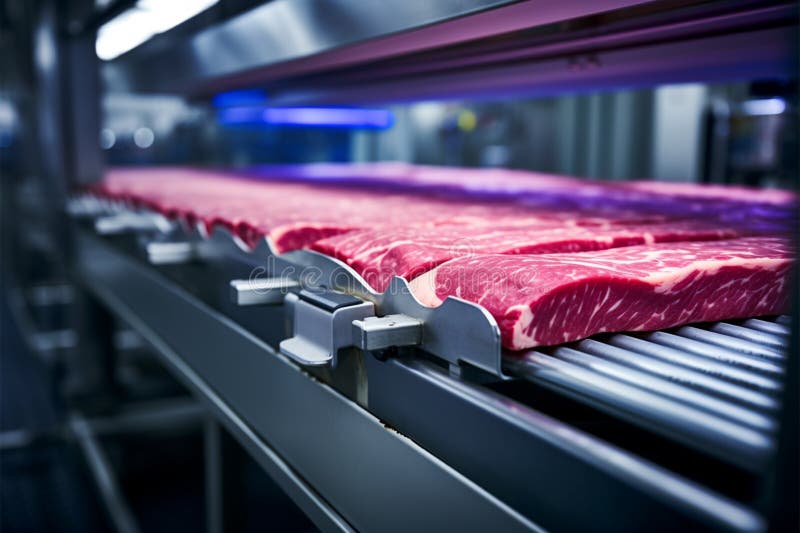 Factory Efficiency Industrial Machine Processes Raw Beef for Steak ...