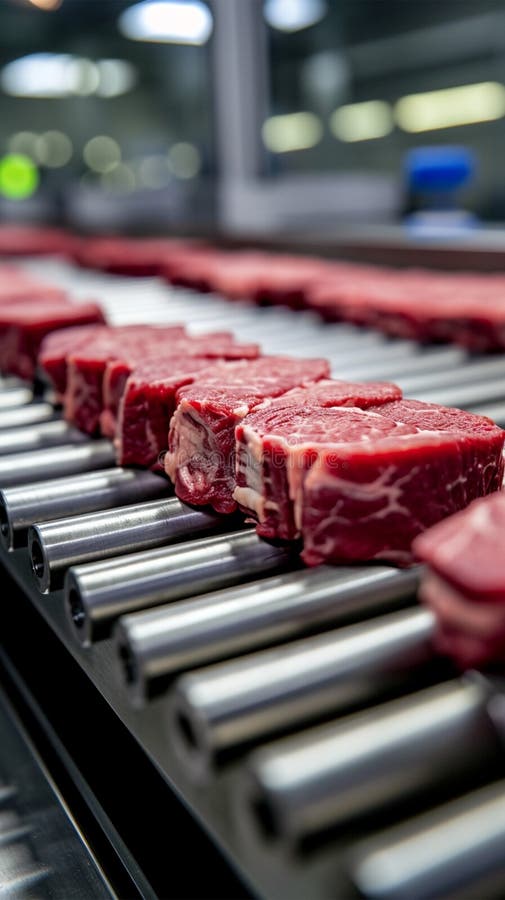 Factory Efficiency Industrial Machine Processes Raw Beef for Steak ...
