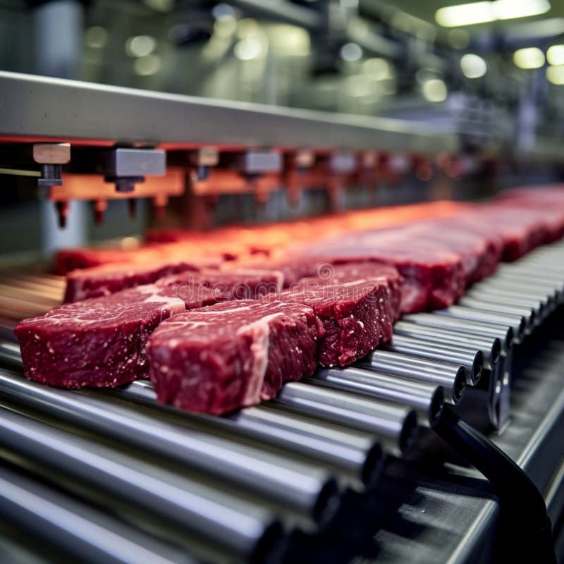 Factory Efficiency Industrial Machine Processes Raw Beef for Steak ...