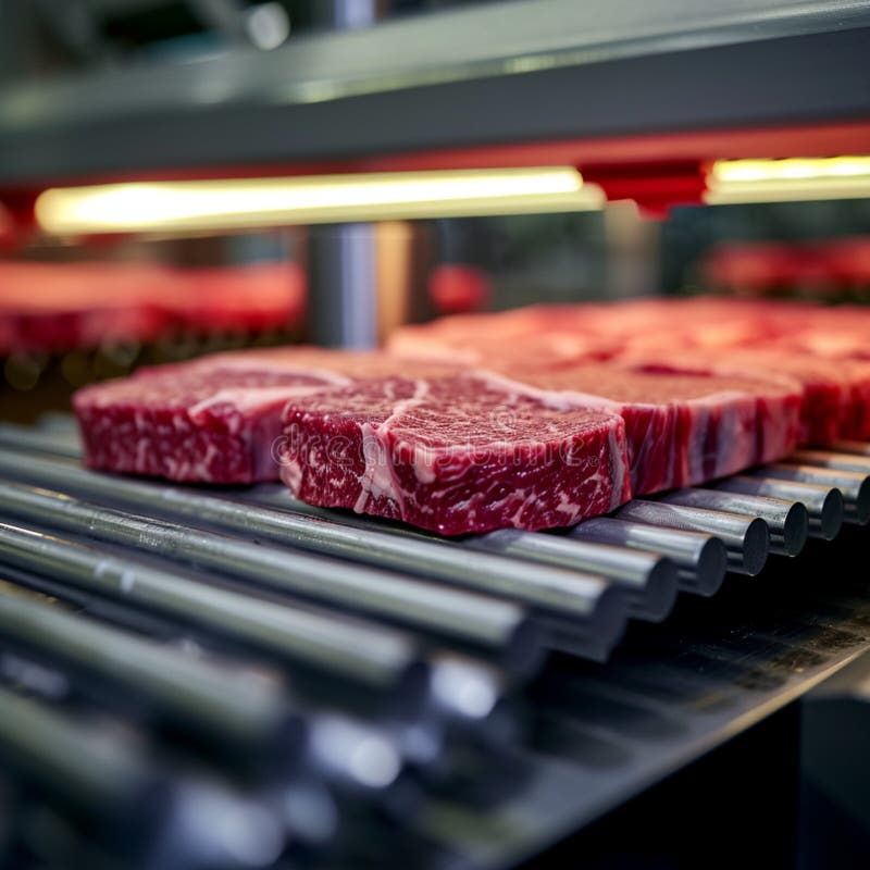 Factory Efficiency Industrial Machine Processes Raw Beef for Steak ...