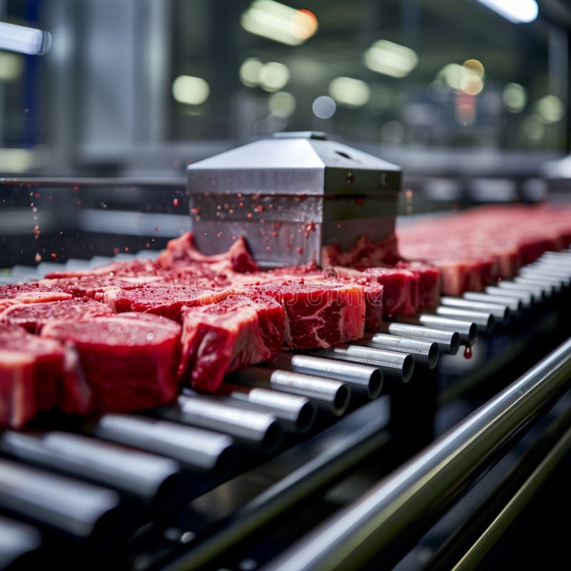 Factory Efficiency Industrial Machine Processes Raw Beef for Steak ...