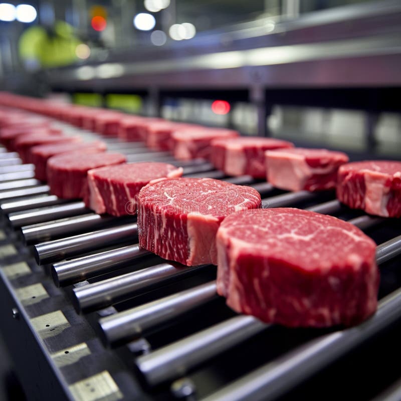 Factory Efficiency Industrial Machine Processes Raw Beef for Steak ...