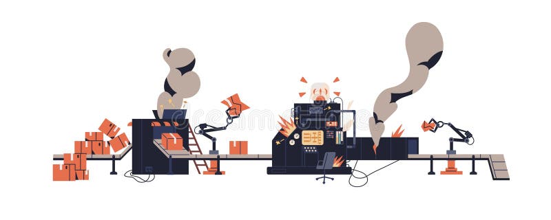 Factory Emergency, Manufacture Accident, Breakdown. Broken Machine in ...