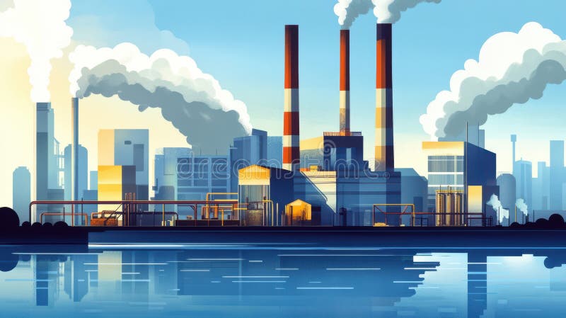 Factory Emissions Affecting Water Environment Stock Illustration ...