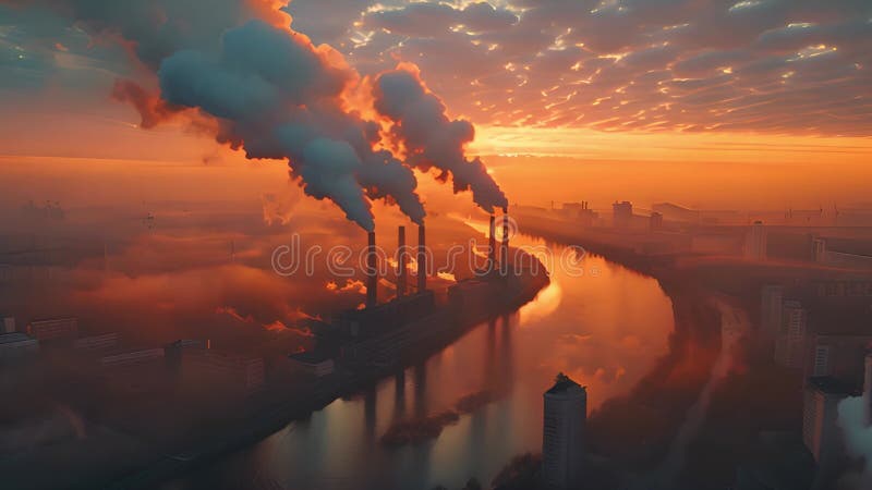 Smokestacks Releasing Plumes of Steam As the Factory Churns Out ...