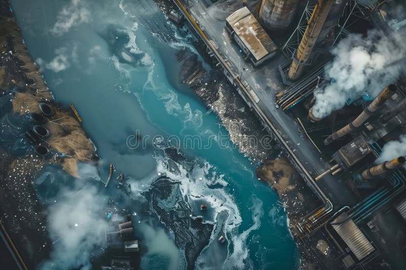 Industrial Factory Emits Smoke into Polluted River, Posing ...