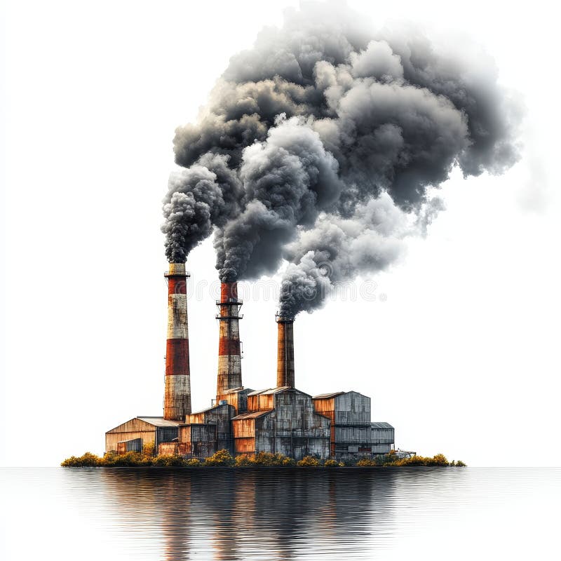 Factory Emitting Smoke Pollution Control Equipment White Background ...