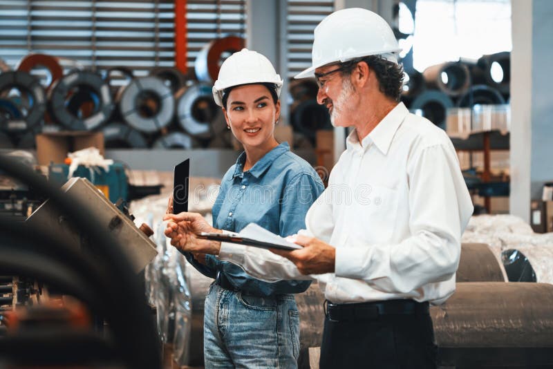 Factory Manager or Executive with His Assistant Visit Factory Tour ...