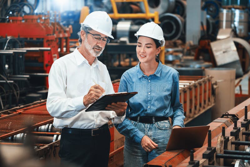 Factory Manager or Executive with His Assistant Visit Factory Tour ...