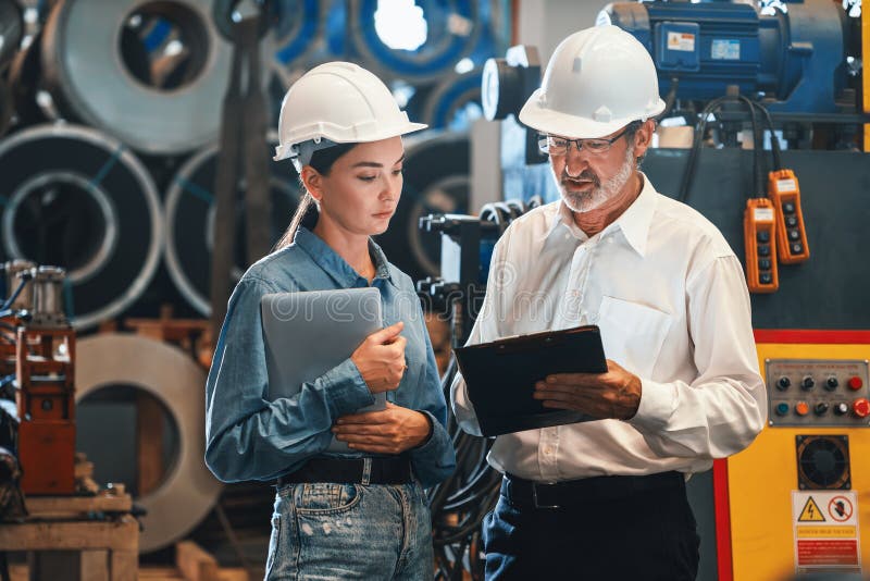 Factory Manager or Executive with His Assistant Visit Factory Tour ...
