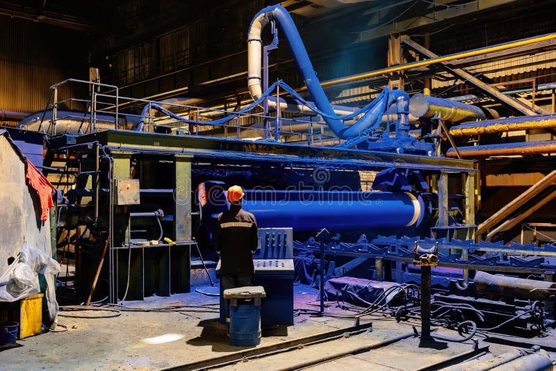 Factory Engineer Operates Pipe Painting Automatic Machine Stock Image ...