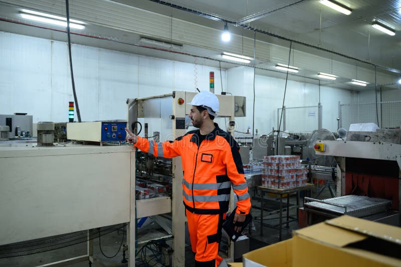 Factory Engineer Protective Uniform Inspecting Industrial Equipment Inside Manufacturing ...