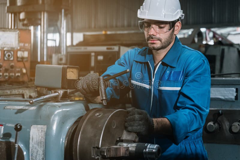 Factory Engineering Man Working Hydraulic Machine Industry Stock Image ...