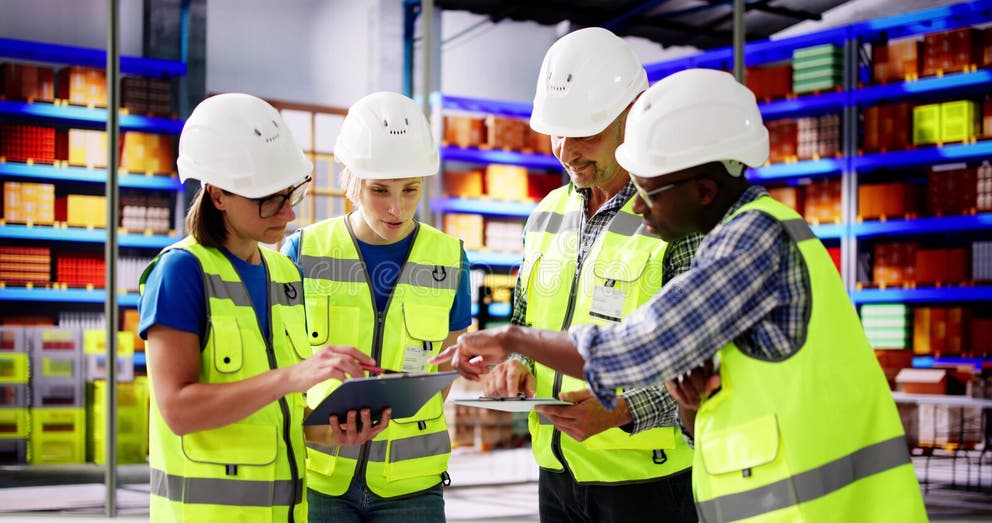 Factory Engineers Meeting. Checking Warehouse Facility Stock Photo ...