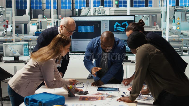 Factory Engineers Refining Production Layouts Using Tablet Stock Photo ...