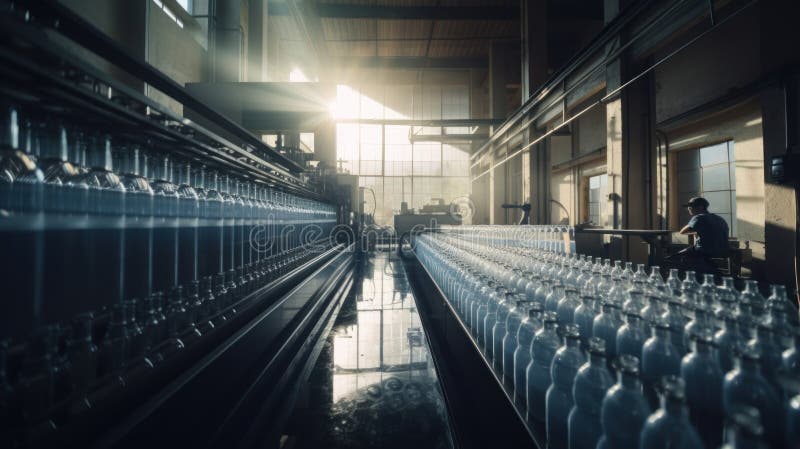 A Factory Filled with Lots of Bottles of Water. Generative AI Image ...