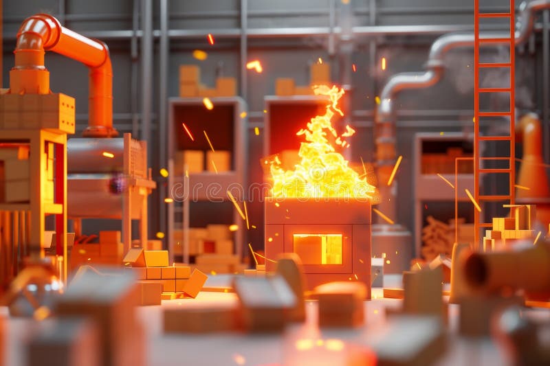 A Factory with a Fire Burning in a Box with Generative AI Stock ...