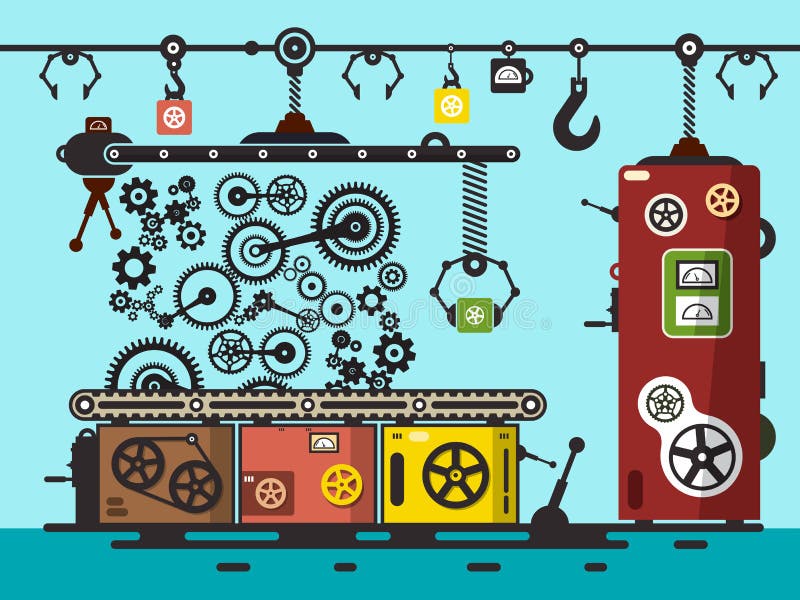 Factory Flat Design Interior with Cogs, Gears. Stock Vector ...