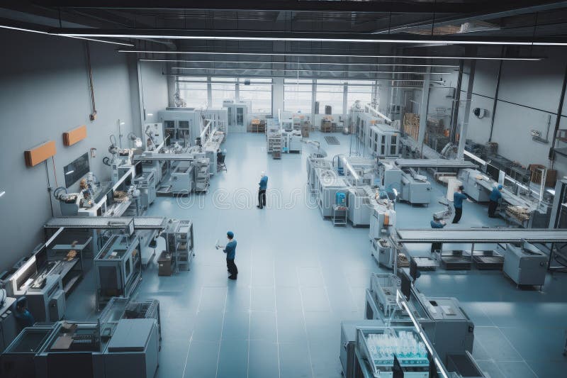 Factory Floor with Cobots and Human Workers Completing Tasks Together ...