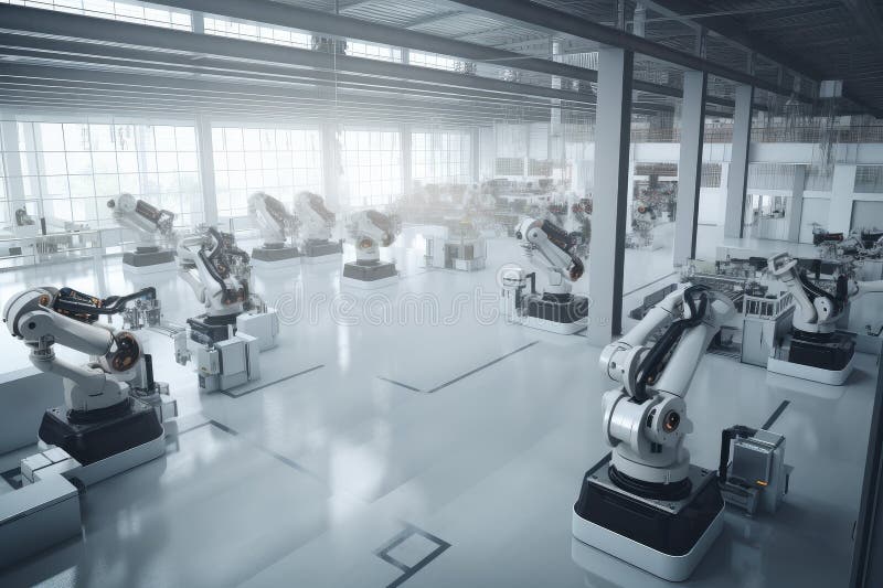 Factory Floor with Cobots and Human Workers Completing Tasks Together ...