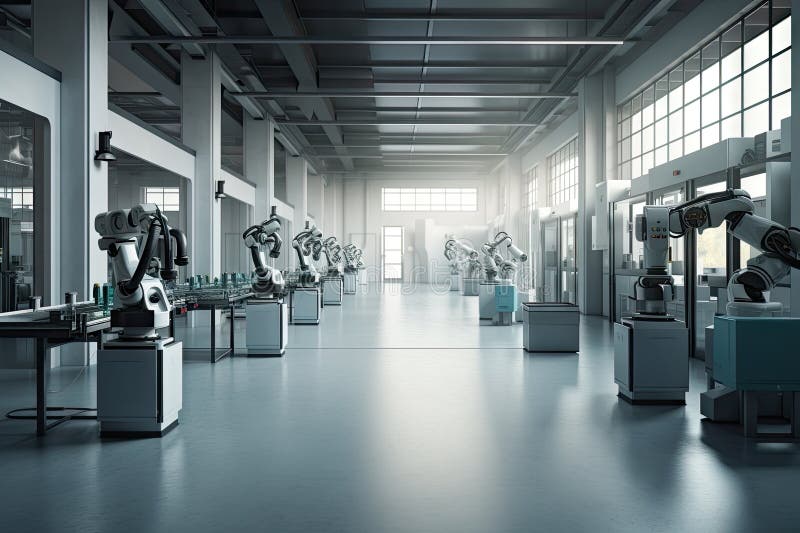Factory Floor with Cobots Performing Precision Tasks Side by Side with ... Factory Floor with Cobots Performing Precision Tasks Side by Side with ...