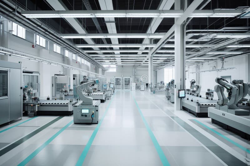Factory Floor with Cobots Working Side by Side with Human Workers Stock ...