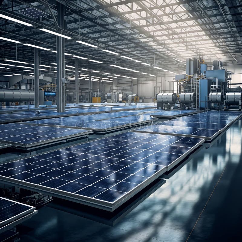 Solar Panels Cover a Factory Floor in a Symphony of Sustainable Energy ...