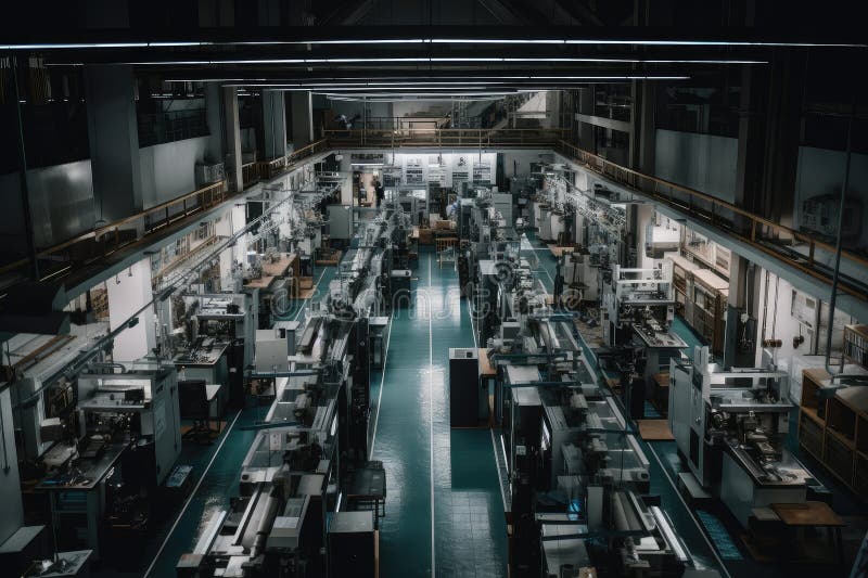 A Factory Floor Full of Automated Machines, Producing Various Products ...